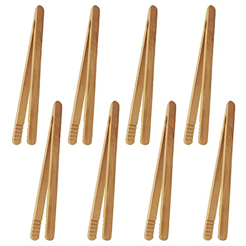 7 Inch Bamboo Kitchen Utensil Tongs, Reusable Bamboo Toast Tongs for Toast, Kimchi, Fruit and Tea, 8 Pcs.