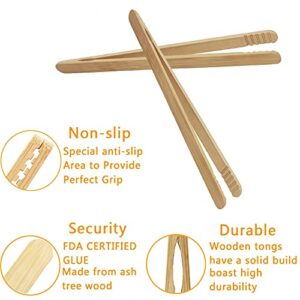 7 Inch Bamboo Kitchen Utensil Tongs, Reusable Bamboo Toast Tongs for Toast, Kimchi, Fruit and Tea, 8 Pcs.