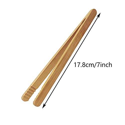 7 Inch Bamboo Kitchen Utensil Tongs, Reusable Bamboo Toast Tongs for Toast, Kimchi, Fruit and Tea, 8 Pcs.