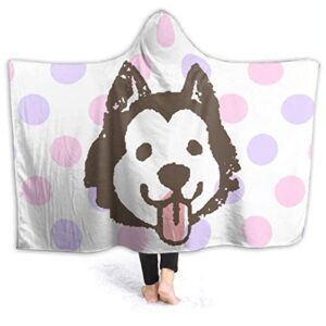 husky hooded blanket, good wearable blanket gift, lightweight flannel soft and cozy, 40'' x 50'' for kid, sariputra