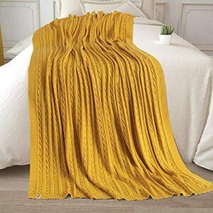 ULUDAG TRIKO Knitted Throw Blankets for Home - 100% Cotton Textured Soft Cozy Warm Decorative Blanket for Home Couch Sofa Bed Chair Cover Living Bed Room, Machine Washable 50"x 60" (Yellow, 60"X80")