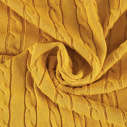 ULUDAG TRIKO Knitted Throw Blankets for Home - 100% Cotton Textured Soft Cozy Warm Decorative Blanket for Home Couch Sofa Bed Chair Cover Living Bed Room, Machine Washable 50"x 60" (Yellow, 60"X80")