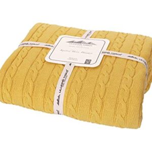 ULUDAG TRIKO Knitted Throw Blankets for Home - 100% Cotton Textured Soft Cozy Warm Decorative Blanket for Home Couch Sofa Bed Chair Cover Living Bed Room, Machine Washable 50"x 60" (Yellow, 60"X80")