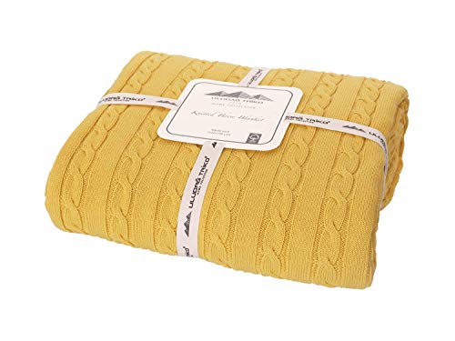 ULUDAG TRIKO Knitted Throw Blankets for Home - 100% Cotton Textured Soft Cozy Warm Decorative Blanket for Home Couch Sofa Bed Chair Cover Living Bed Room, Machine Washable 50"x 60" (Yellow, 60"X80")