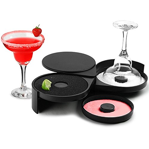 Greenco 3 Tier Bar Glass Rimmer Dish Set for Margarita Drink and Cocktail, Margarita Salt Rimmer, Black | Great For Cocktails Glasses | Bar Accessories | Bartending Supplies