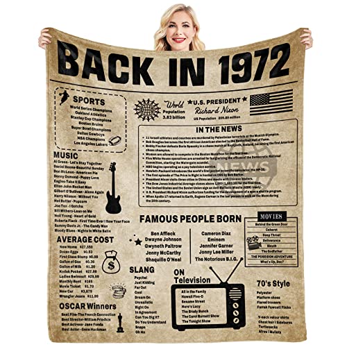 Budalagong 51st Birthday Gift for Women Men, 51st Anniversary Wedding Gifts, Back in 1972 Blanket Decorations for Husband Wife Dad Mom (51 White, 60 * 50)