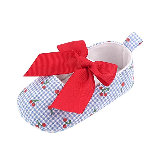 Lykmera Infant Toddler Girls Walking Shoes Sole Bow Plaid Fruit Print Toddler Shoes Walking Shoes Princess Shoes for Girls (Red, 3-6Months)