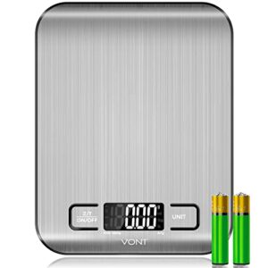 vont 'milo' kitchen scale, food scale, digital & mechanical scale with beautiful lcd screen, 6 measurement units, gram scale used for weight loss, baking, cooking, 304 food grade stainless steel