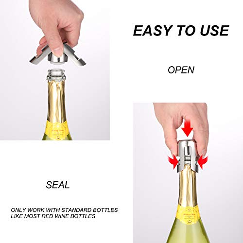 OWO Champagne Stopper with Stainless Steel, Professional Bottle Sealer for Champagne, Cava, Prosecco & Sparkling Wine, Champagne Saver Plug, Compact Champagne Bottle Plug Set of 2