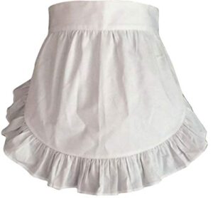 crb fashion waist apron kitchen cooking restaurant 100% cotton bistro half aprons with pockets for girl woman (white)