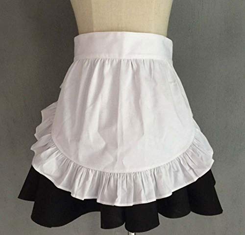 CRB Fashion Waist Apron Kitchen Cooking Restaurant 100% Cotton Bistro Half Aprons with Pockets For Girl Woman (White)