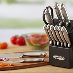 Farberware Self-Sharpening 13-Piece Knife Block Set with EdgeKeeper Technology, High Carbon-Stainless Steel Kitchen Knives, Razor-Sharp Knife Set with Wood Block, Black