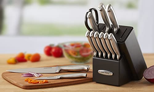 Farberware Self-Sharpening 13-Piece Knife Block Set with EdgeKeeper Technology, High Carbon-Stainless Steel Kitchen Knives, Razor-Sharp Knife Set with Wood Block, Black