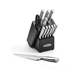 Farberware Self-Sharpening 13-Piece Knife Block Set with EdgeKeeper Technology, High Carbon-Stainless Steel Kitchen Knives, Razor-Sharp Knife Set with Wood Block, Black