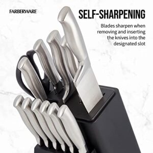 Farberware Self-Sharpening 13-Piece Knife Block Set with EdgeKeeper Technology, High Carbon-Stainless Steel Kitchen Knives, Razor-Sharp Knife Set with Wood Block, Black