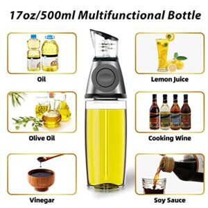 Nemufy Olive Oil Dispenser Bottle for Kitchen with Measurement Scale Cooking Oil and Vinegar Soy Sauce Bottling Clear Glass Oil Bottles Oil Pot Oil Container, 17oz/500ml