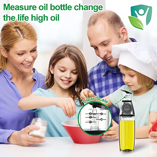 Nemufy Olive Oil Dispenser Bottle for Kitchen with Measurement Scale Cooking Oil and Vinegar Soy Sauce Bottling Clear Glass Oil Bottles Oil Pot Oil Container, 17oz/500ml