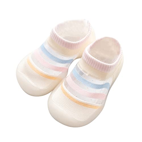 Lykmera Infant Boys Girls Striped Prints Socks Shoes Toddler Breathable Mesh The Floor Socks Non Slip Prewalker Socks Shoes (White, 12-18 Months)