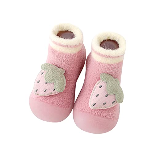 Lykmera Infant Boys Girls Animal Cartoon Socks Shoes Toddler Fleece WarmThe Floor Socks Non Slip Prewalker Shoes Socks (Pink, 12-18 Months)