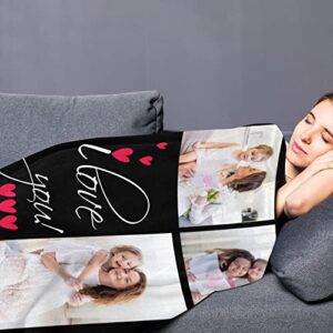 Personalized Blanket with Photo Text - Custom Picture Collage Flannel Blankets Throws for Sofa Bed Customized Blanket Birthday Anniversary Valentines Day Gifts for Lovers Family Friend