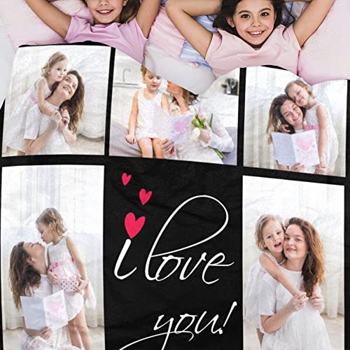 Personalized Blanket with Photo Text - Custom Picture Collage Flannel Blankets Throws for Sofa Bed Customized Blanket Birthday Anniversary Valentines Day Gifts for Lovers Family Friend