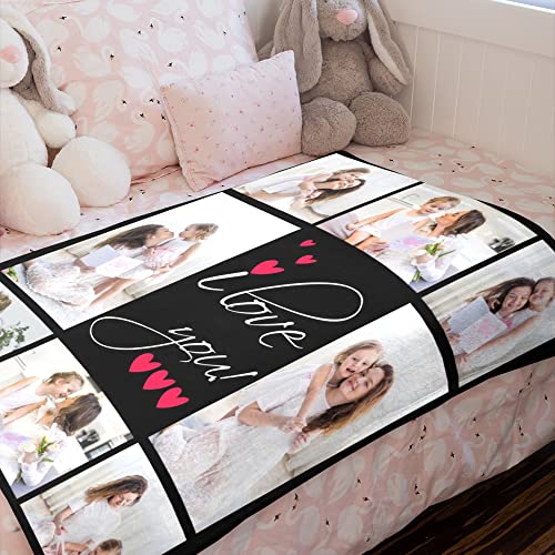 Personalized Blanket with Photo Text - Custom Picture Collage Flannel Blankets Throws for Sofa Bed Customized Blanket Birthday Anniversary Valentines Day Gifts for Lovers Family Friend