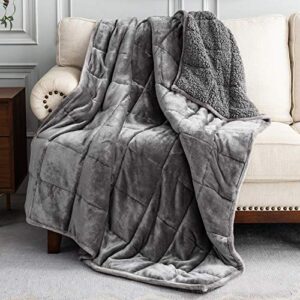 uttermara weighted blanket queen size 15lbs 60x80 inches, sherpa weighted blankets with soft plush fleece, cozy warm sherpa snuggle thick heavy blanket great for sleep and calming, grey