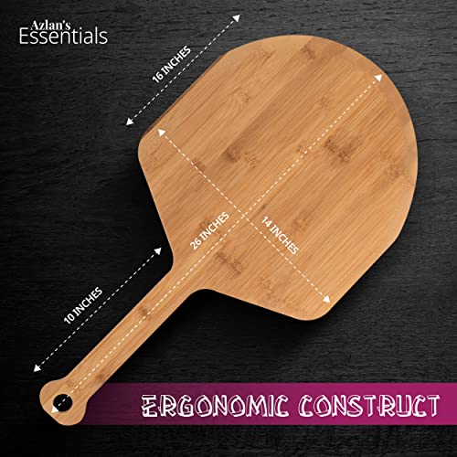 Azlan's Essentials Wood Pizza Peel 16 Inch - Sustainably Sourced Wooden Bamboo Pizza Paddle with Ergonomic Handle For Baking Homemade Pizza and Bread, No Split or Cracks, Extra Large.