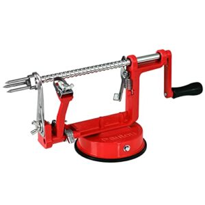 apple peeler, stainless steel apple corer slicer peeler, durable heavy duty die cast magnesium alloy apple peeler slicer corer with suction base(red)