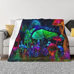 Blacklight Mushroom Throw Blanket Super Soft Cozy Warm Plush Throw Blankets Lightweight Fuzzy Comfy Textured Microfiber Flannel Blanket for Couch, Sofa, Bed, Chair,Car,Camping (60''X50'')