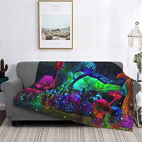 Blacklight Mushroom Throw Blanket Super Soft Cozy Warm Plush Throw Blankets Lightweight Fuzzy Comfy Textured Microfiber Flannel Blanket for Couch, Sofa, Bed, Chair,Car,Camping (60''X50'')