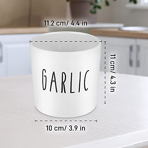 Large Garlic Keeper - Garlic Holder Storage - Round Ceramic Garlic Container Storage to Keep Your Garlic Cloves Fresh Longer - Classic White Vented Garlic Keeper for Counter - Garlic Saver for Kitchen