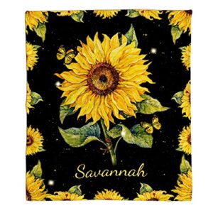 toyshea personalized sunflower blanket name and initial letter custom throws cozy soft blankets fleece sherpa for women girls mom daughter grandma kids gift for mother's day birthday christmas