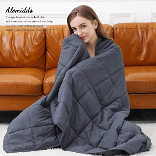 Alomidds Weighted Blanket (60"x80",15lbs Queen Size Grey), Weighted Blankets for Adults and Kids, Cooling Breathable Soft Heavy Blanket Microfiber Material with Glass Beads