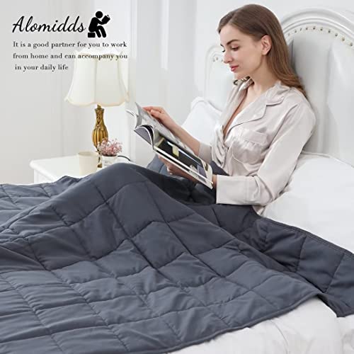 Alomidds Weighted Blanket (60"x80",15lbs Queen Size Grey), Weighted Blankets for Adults and Kids, Cooling Breathable Soft Heavy Blanket Microfiber Material with Glass Beads