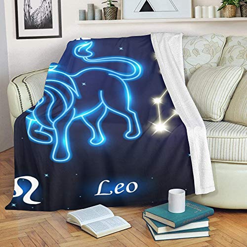 CUXWEOT Custom Throw Blanket with Your Name Text,Personalized Leo of Zodiac Super Soft Fleece Blanket for Couch Sofa Bed (50 X 60 inches)