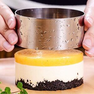 HULISEN Round Cake Ring Mold, Stainless Steel 3 inch Dessert Mousse Molds with Pusher & Lifter Cooking Rings, Tuna Tartare Mold (Include 4 Rings and 1 Pusher)