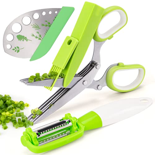 VIBIRIT Herb Scissors Leaf Herb Stripper, Stainless Steel 5 Blade Kitchen Scissors,Peelers for Kitchen,for Chopping Chive, Vegetables, Salad,Collard Greens, Parsley, Rosemary Herb As Christmas gifts