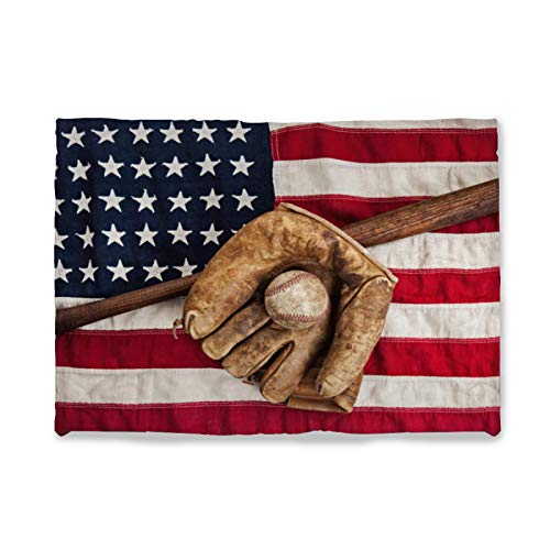 JASMODER Vintage Baseball On American Flag Throw Blanket Warm Ultra-Soft Micro Fleece Blanket for Bed Couch Living Room