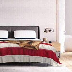 JASMODER Vintage Baseball On American Flag Throw Blanket Warm Ultra-Soft Micro Fleece Blanket for Bed Couch Living Room