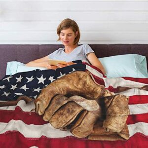 JASMODER Vintage Baseball On American Flag Throw Blanket Warm Ultra-Soft Micro Fleece Blanket for Bed Couch Living Room