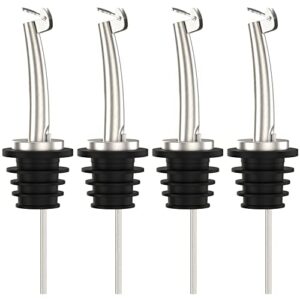 4 pcs oil spout liquor pourers bottle spout speed pourer olive oil and vinegar stopper spout for about 3/4" bottle mouth, with flip top