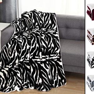 Elegant Comfort Luxury Ultra-Plush Velvet Touch Fleece Throw Soft, Sherpa-Backing Reversible Blanket for Bed, Sofa and Couch, (50 x 60"), Zebra