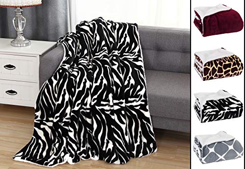 Elegant Comfort Luxury Ultra-Plush Velvet Touch Fleece Throw Soft, Sherpa-Backing Reversible Blanket for Bed, Sofa and Couch, (50 x 60"), Zebra