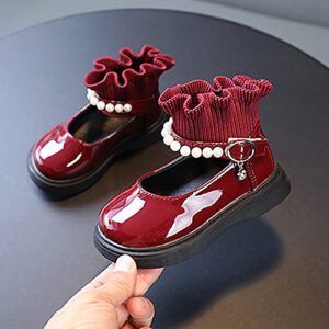 Lykmera Leather Elastic Shoes for Baby Girl Woolen Dance Shoes Girls Princess Boots Toddler Girl Dancing Shoes Sandals (Wine, 2-2.5Years Toddler)