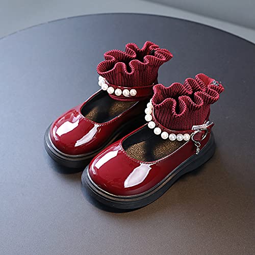 Lykmera Leather Elastic Shoes for Baby Girl Woolen Dance Shoes Girls Princess Boots Toddler Girl Dancing Shoes Sandals (Wine, 2-2.5Years Toddler)