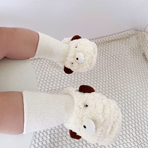 Lykmera Children Toddler Shoes Autumn Winter Boys Girls Non Slip Floor Socks Shoes Warm Comfortable Cartoon Slippers Shoes (White, 0-6 Months)