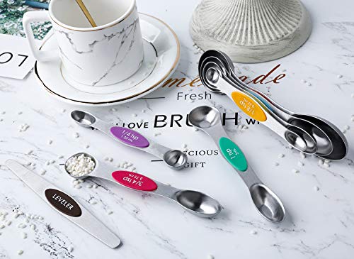 Magnetic Measuring Spoons Set of 8 Stainless Steel Dual Sided Stackable Measuring Spoons Nesting Teaspoons Tablespoons for Measuring Dry and Liquid Ingredients