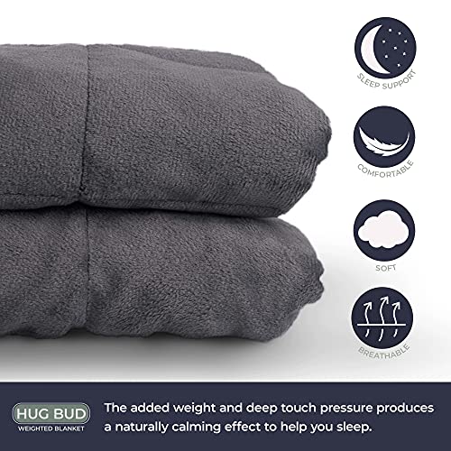 Hug Bud Weighted Blanket - 60" X 80" - 15-lbs - No Cover Required - Fits Queen/King Size Bed - for 110-150-lb Adult - Silky Minky Grey - Premium Glass Beads - Calming Stimulation Sensory Relaxation