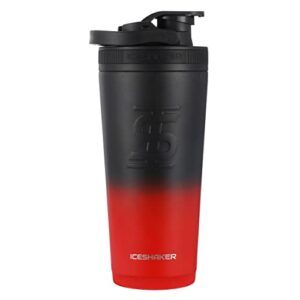 ice shaker 26 oz shaker bottle, stainless steel water bottle and protein shaker, as seen on shark tank, reusable stainless steel water bottle, gym water bottle, red and black